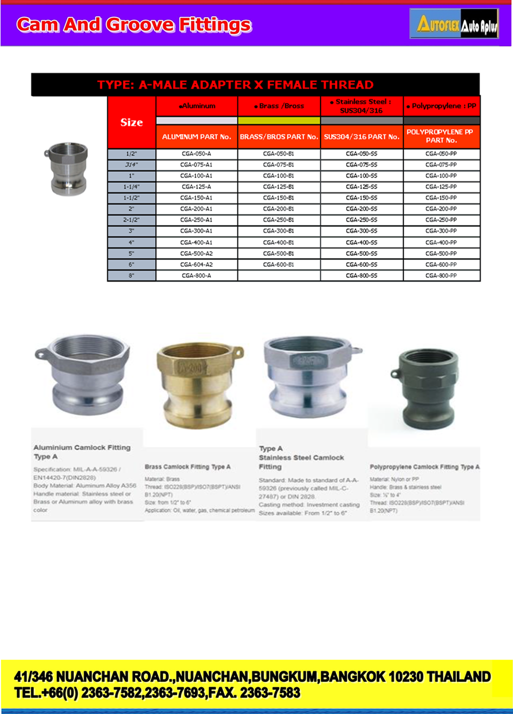 บริษัท ออโต้ เอ พลัส จำกัด : CAMLOCK AND GROOVE FITTINGS TYPE A-MAT ...